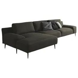 Ecksofa DESIGNWERK "Forma, zeitloses Designsofa mit aktuellem Fuß, L-Form" Sofas Gr. B/T: 344cm x 162cm, Flachgewebe, Recamiere links, grün (hunter) in hochwertiger Verarbeitung und tollem Sitzkomfort