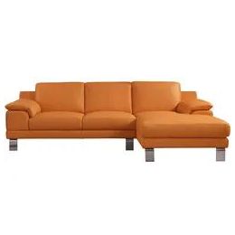 Ecksofa Egoitaliano "Shakira, Design und super Sitzkomfort auf hohem Niveau, tolle Details" Sofas Gr. B/H/T: 236cm x 84cm x 152cm, Leder BULL, Recamiere rechts, orange mit Recamiere, L-Form, edle Füße