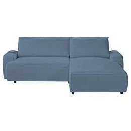 Ecksofa exxpo - SOFA FASHION "Gato, Designsofa mit hohem Sitzkomfort, L-Form" Sofas Gr. B/H/T: 270cm x 93cm x 179cm, Struktur weich, Recamiere rechts, mit Bettfunktion und Bettkasten, blau (denim) inklusive Bettfunktion und Bettkasten