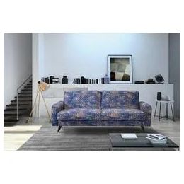 3-Sitzer exxpo - SOFA FASHION "Side, trendiger Bezugsstoff, toller Sitz- und Liegekomfort" Sofas Gr. B/H/T: 222cm x 89cm x 93cm, Microvelours, mit Bettfunktion und Bettkasten, blau mit Schlaffunktion, Bettkasten und hohe Holzfüße, Solitärmöbel