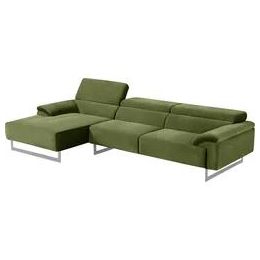 Ecksofa Egoitaliano "Malika, L-Form" Sofas Gr. B/H/T: 287cm x 94cm x 165cm, Luxus-Microfaser BLUSH, Recamiere links, mit Kopfteilverstellung, grün (kiwi) mit Recamiere, inkl. Kopfteilverstellung und chromfarbenen Metallfüßen