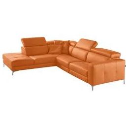 Ecksofa Egoitaliano "Matt, hoher Sitzkomfort und aufwendige Detailverarbeitung, L-Form" Sofas Gr. B/H/T: 285cm x 100cm x 221cm, Leder BULL, Ottomane links, orange mit Ottomane, inkl. verstellbarer Kopfteile zum Relaxen