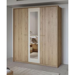 Drehtürenschrank Home Affaire "Bitry, Wäscheschrank incl. kompletter Innenausstattung" Schränke Gr. B/H/T: 184 cm x 216 cm x 63 cm, 3 St., Komplettausführung, beige (eiche, beige) Kleiderschrank, verstellbare Einlegeböden 22 mm stark, tolle Holzoptik