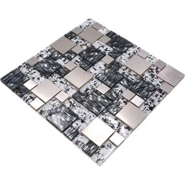 Mosani Mosaikfliesen Glasmosaik Mosaikfliesen Edelstahl schwarz silber