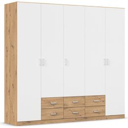 Drehtürenschrank Rauch "Kleiderschrank Schrank Garderobe Wäscheschrank GAMMA in 3 Breiten" Schränke Gr. B/H/T: 226 cm x 210 cm x 54 cm, 5 St., weiß (eiche artisan, alpinweiß) mit 6 Schubladen, in schlichtem Design TOPSELLER MADE IN GERMANY