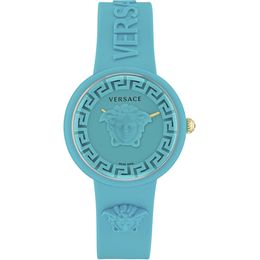 Quarzuhr Versace "MEDUSA POP, VE6G00423", blau (türkis), Armbanduhren, Damen, Armbanduhr, Damenuhr, Saphirglas, Swiss Made, analog