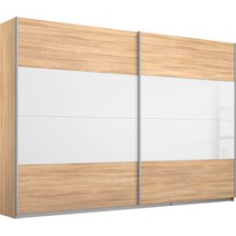 Schwebetürenschrank Rauch "Quadra Bestseller Schlafzimmerschrank in vielen Breiten" Schränke Gr. B/H/T: 271 cm x 210 cm x 62 cm, 2 St., braun (struktureichefarben hell, weißglas) Kleiderschrank Garderobenschrank Schrank mit Glaselementen