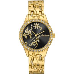 Quarzuhr ANISTON JEWELRY & WATCHES Armbanduhren goldfarben (goldfarben, schwarz) Damen Armbanduhr, Damenuhr, Swarovski-Kristalle, neue Kollektion