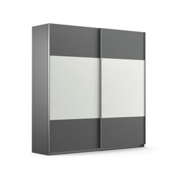 Schwebetürenschrank Rauch "Quadra Bestseller Schlafzimmerschrank in vielen Breiten" Schränke Gr. B/H/T: 226 cm x 230 cm x 62 cm, 2 St., grau (grau metallic, weißglas) Kleiderschrank Garderobenschrank Schrank mit Glaselementen