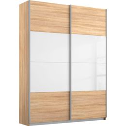 Schwebetürenschrank Rauch "Quadra Bestseller Schlafzimmerschrank in vielen Breiten" Schränke Gr. B/H/T: 136 cm x 230 cm x 62 cm, 2 St., braun (struktureichefarben hell, weißglas) Kleiderschrank Garderobenschrank Schrank mit Glaselementen