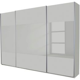 Schwebetürenschrank Rauch "Quadra Bestseller Schlafzimmerschrank in vielen Breiten" Schränke Gr. B/H/T: 315 cm x 210 cm x 62 cm, 3 St., grau (seidengrau, seidengrauglas) Kleiderschrank Garderobenschrank Schrank mit Glaselementen