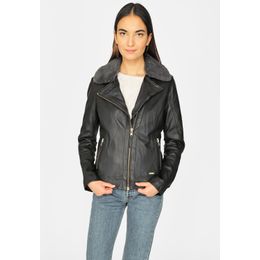Mustang Damen Lederjacke "3102136", schwarz, Gr. M, Obermaterial: 100% Lammleder; Futter: 100% Baumwolle; Ärmelfutter: 100% Polyester; Kragen: 100%