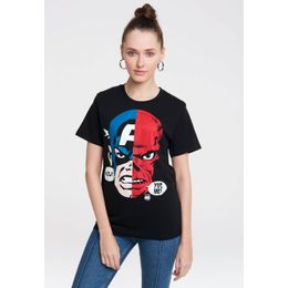 logoshirt Damen T-Shirt "Captain America And Red Skull Faces", bunt, Gr. XS, bedruckt, 100% Baumwolle, Shirts, mit coolem Frontprint