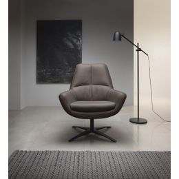 Drehsessel BETYPE, B:81cm H:92cm T:83cm, grau, 100% Echtleder, Wohnzimmer, Sessel, "Be Organic Standard Back, Loungesessel", in elegantem Design mit