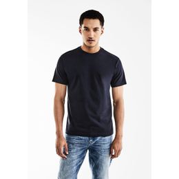 Street One MEN Herren T-Shirt, blau, Gr. XL, unifarben, Web, 100% Baumwolle, Shirts, mit Rundhalsausschnitt