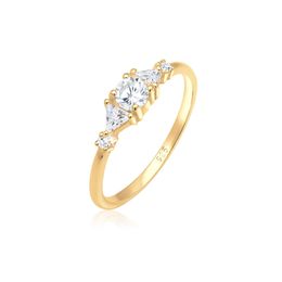 Elli Premium Damen Verlobungsring "Verlobung Zirkonia Dreieck Funkelnd 925 Silber", 54mm, Silber 925 (Sterlingsilber), 1mm, gold, Silber 925