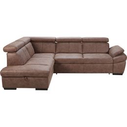 Ecksofa, B:268cm H:77cm T:204cm, braun, exxpo - SOFA FASHION, NaturLeder;Primabelle-Microfaser (100% Polyester);Luxus-Kunstleder, Wohnzimmer, Sofas,
