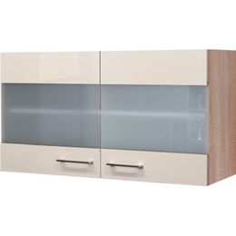 Glash&auml;ngeschrank Flex-Well, B:100cm H:54,8cm T:32cm, braun, Holzwerkstoff, K&uuml;che, Schr&auml;nke, "Nepal", (B x H x T) 100 x 54,8 x 32 cm, mit