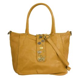 FORTY Damen Henkeltasche, gelb, Leder, leicht glänzend, unifarben, Taschen, echt Leder, Made in Italy