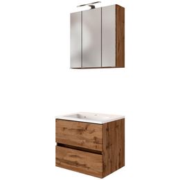Badmöbel-Set Welltime "Baabe", braun (eiche), B:60cm, MDF, Kastenmöbel-Sets, Breite 60 cm, Softclose-Funktion