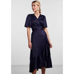 Wickelkleid Y.A.S "YASTHEA 2/4 MIDI WRAP DRESS S. NOOS" Gr. S (36), N-Gr, blau (eveningblue) Damen Kleider Partykleid mit Volant