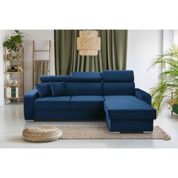 Ecksofa frusccio in L-Form Schlaffunktion Bettkasten KR9 Marineblau - Furnix