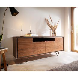 DeLife Sideboard Stonegrace 175 cm Akazie Braun Steinfurnier 4 Türen 1 Fach V-Fuß Schwarz, Sideboards