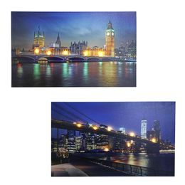 MCW 2er-Set LED-Bild, Leuchtbild Leinwandbild Wandbild, Timer 40x60cm Bridges