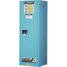 Justrite FM-Chemikalienschrank Slimline Sure-Grip® EX, für Ätzmittel, bis 83 Liter, selbstschließende Türen, blau