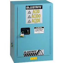 Justrite FM-Chemikalienschrank Compac Sure-Grip® EX, für Ätzmittel, bis 45 Liter, manuell schließende Türen, blau