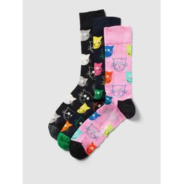 Happy Socks Socken mit Allover-Print Modell 'Mixed Cat' im 3er-Pack