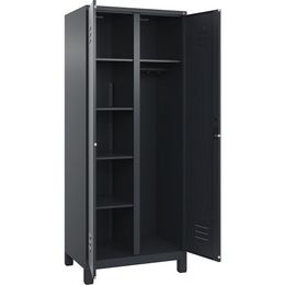 C+P Putzmittelspind Classic PLUS, 1 Abteil, Trennwand mittig, grau, B 800 mm, mit Füßen, Zylinderschloss