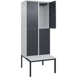 C+P Doppelstock-Spind Classic PLUS Sitzbank, 2 Abteile, lichtgrau / grau, B 800 mm, Zylinderschloss, untergebaut, Kunststoff