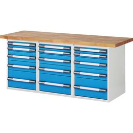 eurokraft pro Werkbank, Baukastensystem Serie 7000, 15 Schubladen, BxT 2000 x 700 mm