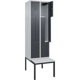 C+P Z-Spind Classic PLUS Sitzbank, 2 Abteile, lichtgrau / grau, B 600 mm, Zylinderschloss, untergebaut, Kunststoff