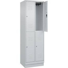 C+P Doppelstock-Spind Classic PLUS, 2 Abteile, lichtgrau, HxB 1950 x 600 mm, mit Bodensockel, Zylinderschloss