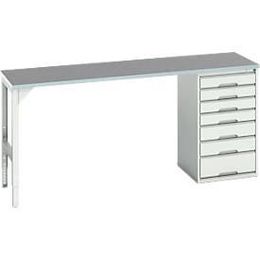 Unterbauwerkbank Bott verso, Linoleum-Platte, 7 Schubladen, B 2000 x T 600 x H 930 mm, Lichtgrau