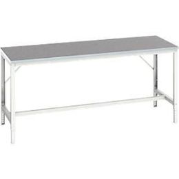 Werkbank Bott verso, Linoleum-Platte, mit Querstrebenset, B 2000 x T 800 x H 780 - 930 mm, RAL 7035 Lichtgrau