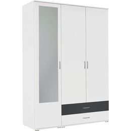 Kleiderschrank Rauch "Noosa" Schränke Gr. B/H/T: 127 cm x 188 cm x 52 cm, 3 St., schwarz-weiß (weiß, graumetallic) mit Spiegel und Schubkästen