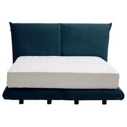 Boxspringbett Tom Tailor HOME "SOHO PILLOW BOX" Komplettbetten Gr. Cord TRI ohne Tom Tailor Print, Liegefläche B/L: 180cm x 200cm, H2/H3, 5-Zonen-Tonnentaschen-Federkern-Partnermatratze, blau (azure tri 106) Boxspringbett in Schwebeoptik, Kopfteil Kissenform, Höhe 120 cm