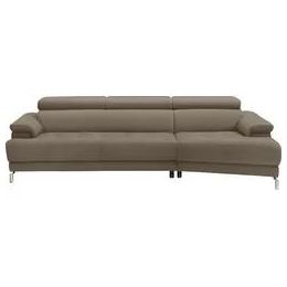 Ecksofa Egoitaliano "Soul, extravagantes Designsofa, Megasofa, super bequem, tolle Details" Sofas Gr. B/H/T: 246 cm x 99 cm x 140 cm, Leder BULL, Recamiere rechts, grau (taupe) mit Trapez-Abschlußelement, inkl verstellbarer Kopfteile