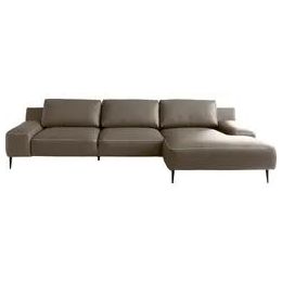 Ecksofa DESIGNWERK "Forma, zeitloses Designsofa mit aktuellem Fuß, L-Form" Sofas Gr. B/T: 344 cm x 162 cm, Leder, Recamiere rechts, braun (mud) in hochwertiger Verarbeitung und tollem Sitzkomfort