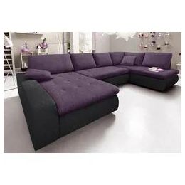 Wohnlandschaft Trendmanufaktur "Indie, toller Sitzkomfort, aufwendige Detailverarbeitung, U-Form" Sofas Gr. B/H/T: 335cm x 86cm x 179cm, Microfaser PRIMABELLE-Struktur, Recamiere links, XXL-ohne Bettfunktion, lila (schwarz/lila-grau) wahlweise mit Bettfunktion