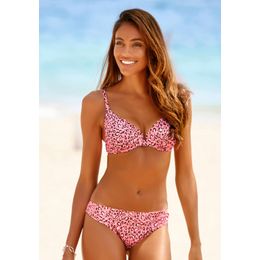 Bügel-Bikini-Top Lascana "Mae" Gr. 36, Cup D, rosa (lachs, bedruckt) Damen Bikini-Oberteile farbenfroher Animalprint, verstellbare Träger, wattierte Cups