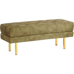 Beliani Bettbank Olivgrün aus Samtstoff Gesteppt Knopfheftung 117 cm mit Goldenen Beinen Elegant Sitzbank für Schlafzimmer Flur Garderobe Wohnzimmer