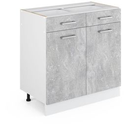 Unterschrank R-Line, Beton, 80 cm mit Schubladen und Türen, ohne Arbeitsplatte, VICCO