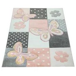 Kinderteppich Paco Home "Cosmo 220" Teppiche Gr. B: 200 cm 1 St., 12 mm, L: 290 cm, bunt (mehrfarbig) Kinder 3D-Design, Patchwork Muster, niedliches Motiv Schmetterlinge & Punkte