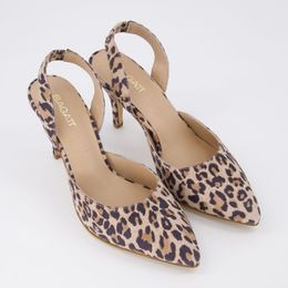 TK Maxx Beigefarbene Sandalen mit Absatz mit Animalprint aus Leder