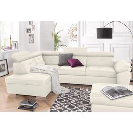 Ecksofa exxpo - SOFA FASHION "Spring, super bequem und komfortabel mit Armteil- und Kopfteilfunktion", wei&szlig; (altwei&szlig;), B:274cm H:81cm T:206cm, NaturLEDER (echtes Rindsleder) in Sitz und R&uuml;cken. Korpus in passendem Kunstleder SOFTLUX bezogen;Luxus-Microfaser (100% Polyester);Struktur ( 100% Polyester), Sofas, Ecksofa, wahlweise mit Bettfunktion und Bettkasten, L-Form