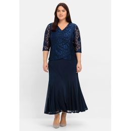 Abendkleid sheego "Große Größen" Gr. 40, Normalgrößen, blau (marine) Damen Kleider Partykleid mit floraler Spitze